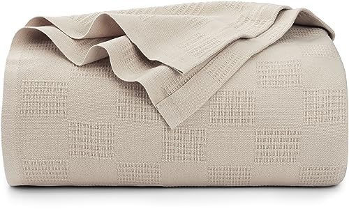 Utopia Bedding 100% Cotton Blanket (King Size - 90x108 Inches) 350GSM Lightweight Thermal Blanket, Soft Breathable Blanket for All Seasons (Khaki)