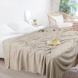 Utopia Bedding 100% Cotton Blanket (King Size - 90x108 Inches) 350GSM Lightweight Thermal Blanket, Soft Breathable Blanket for All Seasons (Khaki)