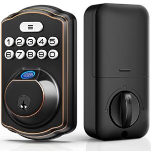 veise fingerprint door lock, keyless entry door lock, electronic keypad deadbolt with keys, biometric smart locks for front door, auto lock, anti-peeking password, easy installation, oil rubbed bronze