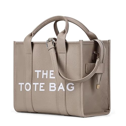 Work Tote Bags for Women - Trendy Personalized Oversized PU Leather Tote Bag Large Capacity Top-Handle Shoulder Crossbody Bags (A Khaki)