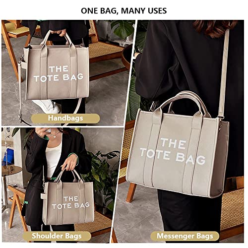 Work Tote Bags for Women - Trendy Personalized Oversized PU Leather Tote Bag Large Capacity Top-Handle Shoulder Crossbody Bags (A Khaki)