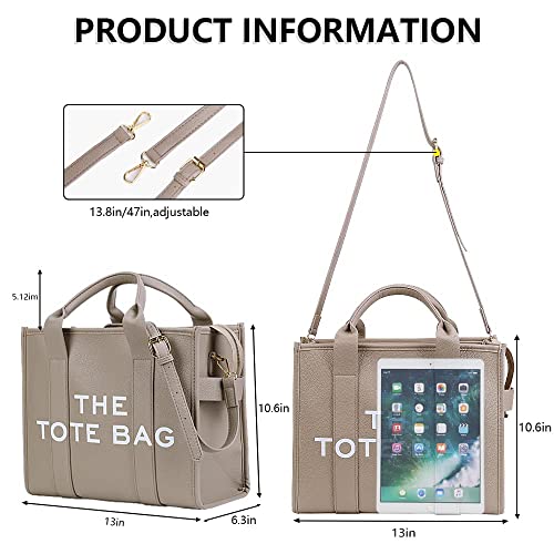 Work Tote Bags for Women - Trendy Personalized Oversized PU Leather Tote Bag Large Capacity Top-Handle Shoulder Crossbody Bags (A Khaki)