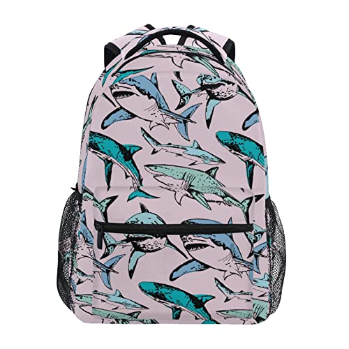 Krafig Sharks Watercolor Boys Girls Kids School Backpacks Bookbag, Elementary School Bag Travel Backpack Daypack