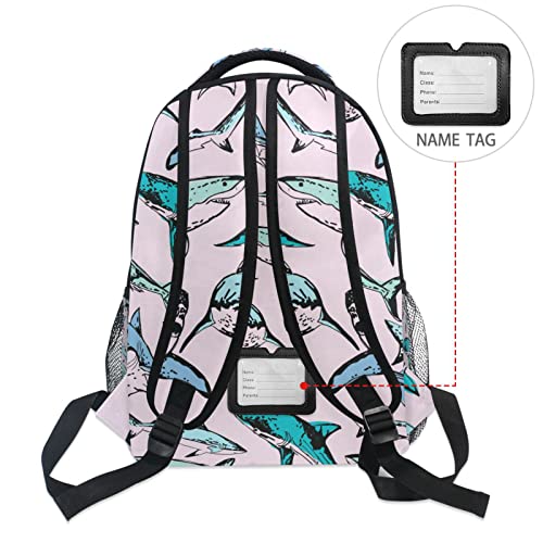 Krafig Sharks Watercolor Boys Girls Kids School Backpacks Bookbag, Elementary School Bag Travel Backpack Daypack