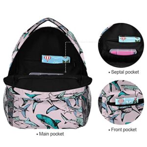 Krafig Sharks Watercolor Boys Girls Kids School Backpacks Bookbag, Elementary School Bag Travel Backpack Daypack