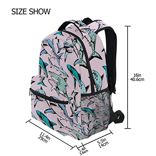 Krafig Sharks Watercolor Boys Girls Kids School Backpacks Bookbag, Elementary School Bag Travel Backpack Daypack