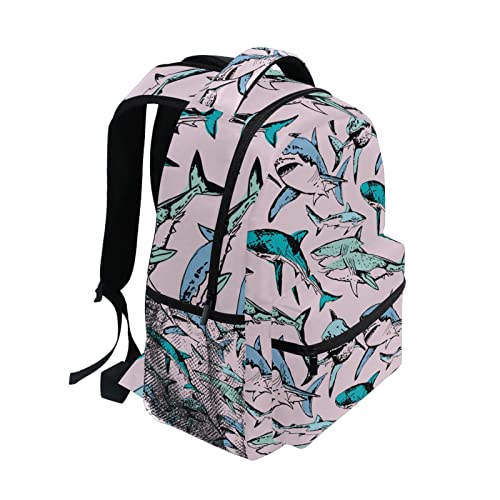 Krafig Sharks Watercolor Boys Girls Kids School Backpacks Bookbag, Elementary School Bag Travel Backpack Daypack