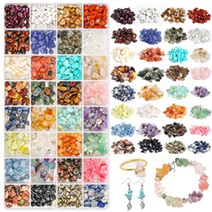 jollidecor 32 colors crystal stone beads for ring making, crystal chips gemstone beads kit assorted for jewelry bracelets, 5mm to 8mm irregular rocks beads necklace earring craft diy supplies