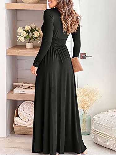 ANRABESS Women's Long Sleeve Sexy Deep V Neck High Waist Slit Cocktail Party Evening Maxi Dress Semi Formal Wedding Guest Prom Dresses 2023 Elegant Graduation Dress 586-hei-XL