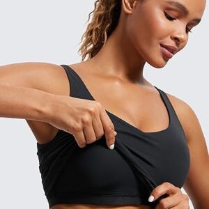 CRZ YOGA Butterluxe Womens V Neck Longline Sports Bra - Padded Workout Crop Tank Top with Built in Bra Black Medium