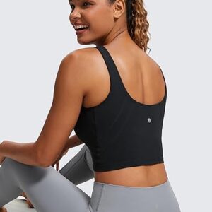 CRZ YOGA Butterluxe Womens V Neck Longline Sports Bra - Padded Workout Crop Tank Top with Built in Bra Black Medium