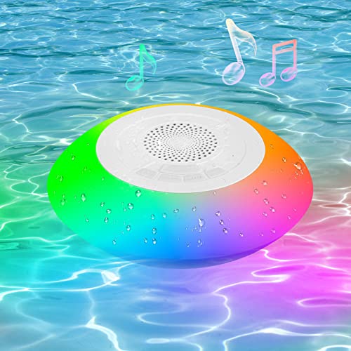 Bluetooth Speakers with Colorful Lights - Portable Pool Speaker IPX7 Waterproof Floating with 8 Modes - Built-in Mic HD Stereo Sound Hands-Free Wireless Hot Tub Speaker for Shower Home Outdoor