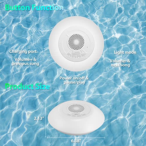 Bluetooth Speakers with Colorful Lights - Portable Pool Speaker IPX7 Waterproof Floating with 8 Modes - Built-in Mic HD Stereo Sound Hands-Free Wireless Hot Tub Speaker for Shower Home Outdoor