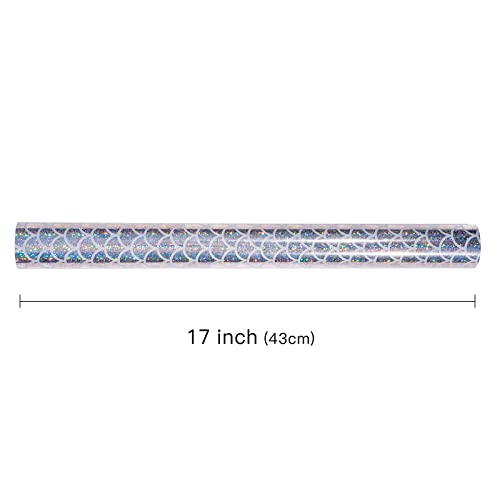 LeZakaa Silver Holographic Wrapping Paper - Mini Roll - Scales Print for Birthday, Holiday, Christmas - 17 17.32 Inch x 32.8 Feet (46.25 sq.ft.)