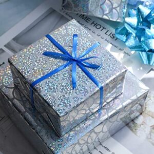 LeZakaa Silver Holographic Wrapping Paper - Mini Roll - Scales Print for Birthday, Holiday, Christmas - 17 17.32 Inch x 32.8 Feet (46.25 sq.ft.)