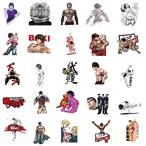 Baki Stickers 63Pcs Japanese Classic Fighting Grappler Animation Baki Stickers Vinyl Waterproof Stickers for Water Bottles Laptops Computers Phone Cases Guitars Decoration