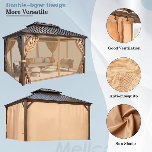 EROMMY 12' x 14' Hardtop Gazebo, Galvanized Steel Double Roof Canopy with Aluminum Frame, Permanent Metal Pavilion with Netting and Shaded Curtains for Patio, Backyard, Deck and Lawns