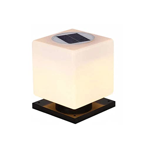 CZLZY Modern Simple Square LED Pillar Lamp Solar Post Light Outdoor Waterproof Column Light Acrylic Lampshade Garden Fence Pedestal Light Villa Gate Landscape Light