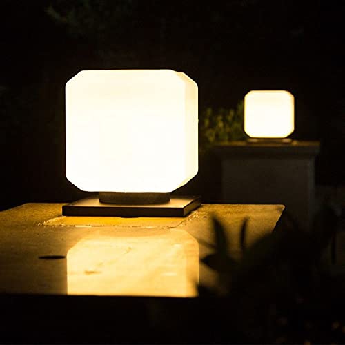 CZLZY Modern Simple Square LED Pillar Lamp Solar Post Light Outdoor Waterproof Column Light Acrylic Lampshade Garden Fence Pedestal Light Villa Gate Landscape Light