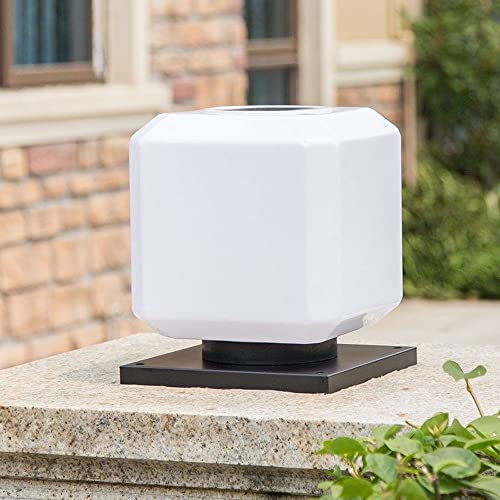 CZLZY Modern Simple Square LED Pillar Lamp Solar Post Light Outdoor Waterproof Column Light Acrylic Lampshade Garden Fence Pedestal Light Villa Gate Landscape Light