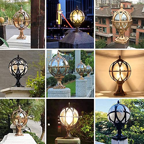 CZLZY European Patio Post Rust-Proof Glass Ball Column Light Die-Casting Aluminum Globe Landscape Lighting Fixture Retro Waterproof Outdoor Pillar Lamp Courtyard Villa Terrace Lantern