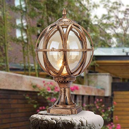 CZLZY European Patio Post Rust-Proof Glass Ball Column Light Die-Casting Aluminum Globe Landscape Lighting Fixture Retro Waterproof Outdoor Pillar Lamp Courtyard Villa Terrace Lantern