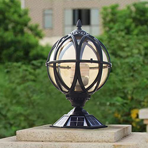 CZLZY Solar LED Exterior Rainproof Glass Ball Porch Column Post Lights Outdoor Waterproof Fence Wall Pillar Lamps Aluminum Landscape Courtyard Street Lights Deck Bollard Light Pedestal Light