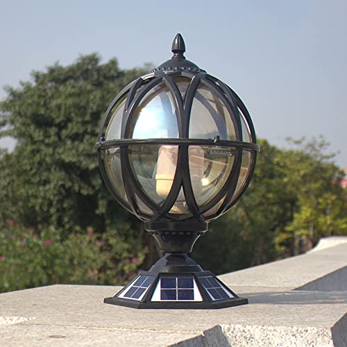 CZLZY Solar LED Exterior Rainproof Glass Ball Porch Column Post Lights Outdoor Waterproof Fence Wall Pillar Lamps Aluminum Landscape Courtyard Street Lights Deck Bollard Light Pedestal Light