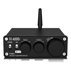 fx-audio 502e-l bluetooth 5.1 stereo audio amplifier receiver 2 channel mini hi-fi class d integrated amp for home speakers 75w x 2 with bass and treble control