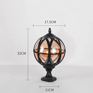 CZLZY Outdoor Waterproof E27 Pillar Post Lamps Retro Globe Column Light Lantern Classic Aluminium Die-Casting Glass Creative Ball Courtyard Patio Porch Gate Landscape Street Lighting Fixture