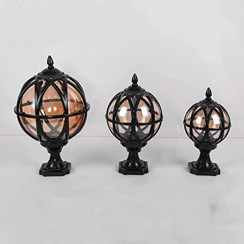 CZLZY Outdoor Waterproof E27 Pillar Post Lamps Retro Globe Column Light Lantern Classic Aluminium Die-Casting Glass Creative Ball Courtyard Patio Porch Gate Landscape Street Lighting Fixture