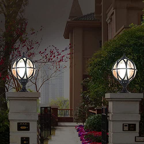 CZLZY Outdoor Waterproof E27 Pillar Post Lamps Retro Globe Column Light Lantern Classic Aluminium Die-Casting Glass Creative Ball Courtyard Patio Porch Gate Landscape Street Lighting Fixture