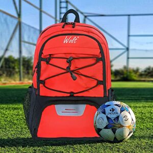 WOLT | Youth Soccer Bag - Soccer Backpack & Bags for Basketball, Volleyball & Football Sports, Includes Separate Cleat Shoe and Ball Compartment, fit to Youth & Adult (Red)