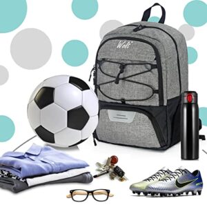 WOLT | Youth Soccer Bag - Soccer Backpack & Bags for Basketball, Volleyball & Football Sports, Includes Separate Cleat Shoe and Ball Compartment, fit to Youth & Adult (Grey)