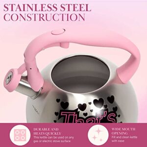 Paris Hilton Whistling Stovetop Tea Kettle, Stainless Steel with Color Changing Heat Indicator Design, Soft Touch Handle, 2.5-Quart, Pink