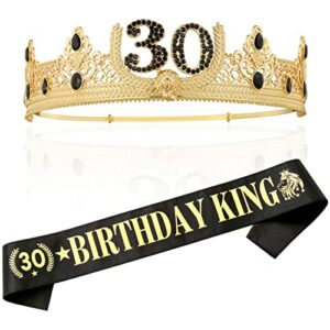 30th birthday king crown and sash gifts for men. birthday party decoration(gold)