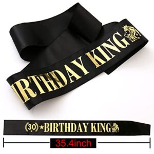 30TH Birthday King Crown and Sash Gifts for Men. Birthday Party Decoration(Gold)