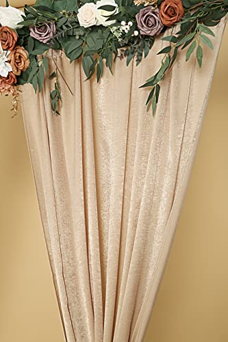 Cytdkve 2 Panels 4.8 Feet x 10 Feet Beige Velvet-Like Wedding Backdrop Curtain Drapes, Silky Soft Window Curtains Panels for Wedding Ceremony Birthday Party Decorations