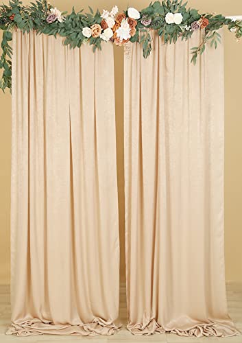 Cytdkve 2 Panels 4.8 Feet x 10 Feet Beige Velvet-Like Wedding Backdrop Curtain Drapes, Silky Soft Window Curtains Panels for Wedding Ceremony Birthday Party Decorations