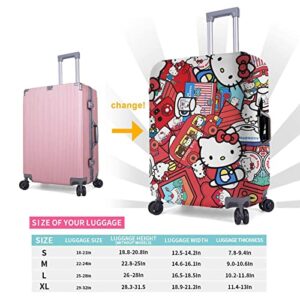 ISUNIET Washable Elastic Cartoon Pink Cat Luggage Cover Travel Suitcase Protective Cover Trunk Case Fits 18''-32'' Suitcase Protector Baggage With Concealed Zipper Gifts for Women Girls Map 4 Large