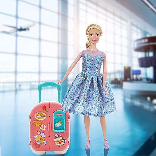 Doll Travel Clothes and Accessories for 11.5 inch Doll Travel Carrier Storage Including Luggage 3 Sets Clothes Sunglasses Handbag Shoes (Doll is Not Included)