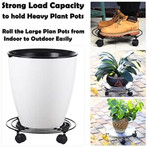 5 Packs Large Metal Plant Caddy 13.8” Plant Dolly with Wheels Heavy-Duty Wrought Iron Rolling Plant Stand with Casters for Indoor and Outdoor Plant Pot Rollers Black, Plastic Saucers Included