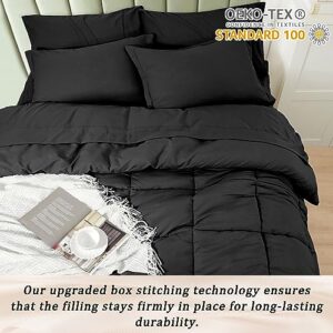 PHF 7 Pieces Queen Comforter Set Black, Bed in a Bag Comforter & 16" Sheet Set All Season, Ultra Soft Noiseless Bedding Sets with Comforter, Sheets, Pillowcases & Shams