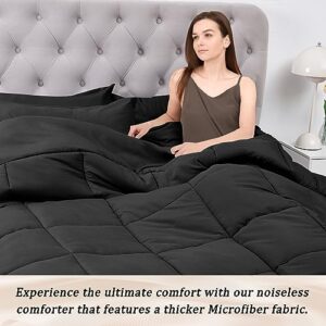 PHF 7 Pieces Queen Comforter Set Black, Bed in a Bag Comforter & 16" Sheet Set All Season, Ultra Soft Noiseless Bedding Sets with Comforter, Sheets, Pillowcases & Shams