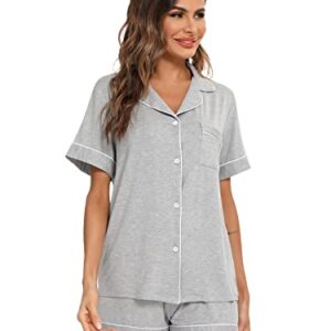 Aamikast Button Up Pajama Set for Women Shorts Short Sleeve Knit Sleepwear 2 Pice Pjs Sets (X-Large, Light Gray)