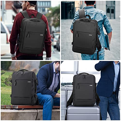 HOMIEE Travel Laptop Backpack TSA Friendly Flight Approved Carry-on Bags with USB Charging Port, 40L Expandable Luggage Daypack Large Suitcase Durable Weekender Bag, Black