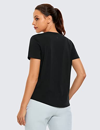 CRZ YOGA Womens Pima Cotton Short Sleeve Shirts V Neck T-Shirts Casual Workout Tops Gym Clothes Black X-Large