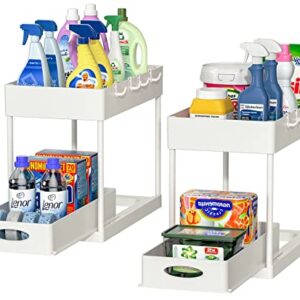 Appolab 2 Pack Under Sink Organizer, Sliding Cabinet Basket Organizer Drawers, Under Sink Organizers and Storage Bathroom Kitchen Cabinet Organizer with Hooks The Bottom Drawers Can Be Slid Out, White