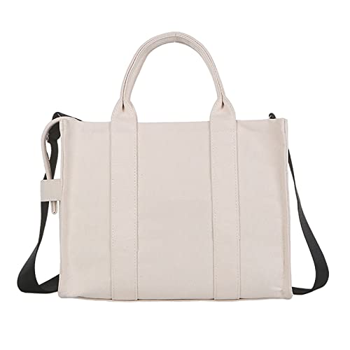 Large Canvas Tote Bag Simple one-Shoulder Shopping Bag Lady Letter Printing Commuter Fashion Messenger Handbag(Beige)