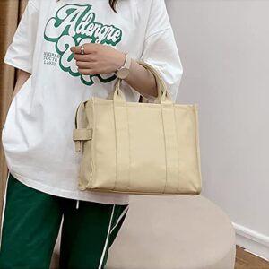 Large Canvas Tote Bag Simple one-Shoulder Shopping Bag Lady Letter Printing Commuter Fashion Messenger Handbag(Beige)